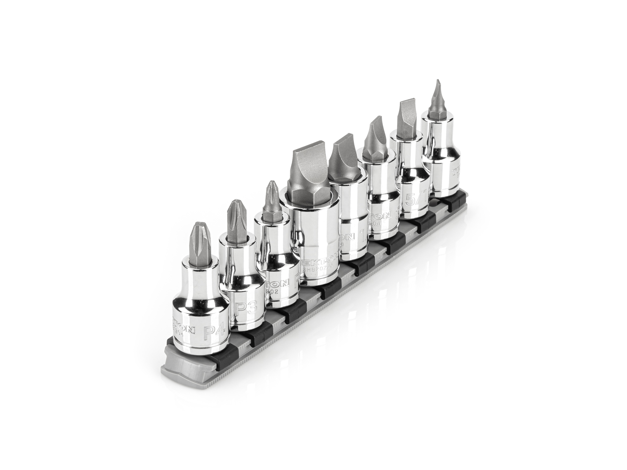 8-Piece 1/2 Inch Drive Phillips/Slotted Bit Socket Set with Rail | TEKTON