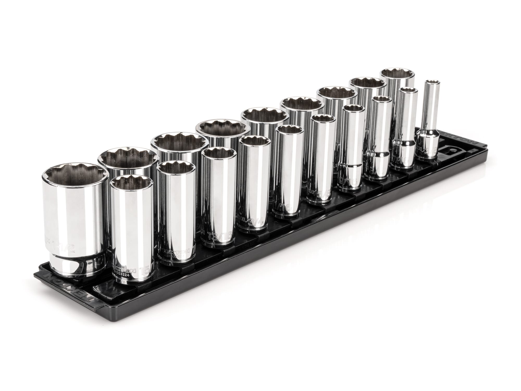 19-Piece 1/2 Inch Drive Deep 12-Point Socket Set (3/8–1-1/2 in.) | TEKTON