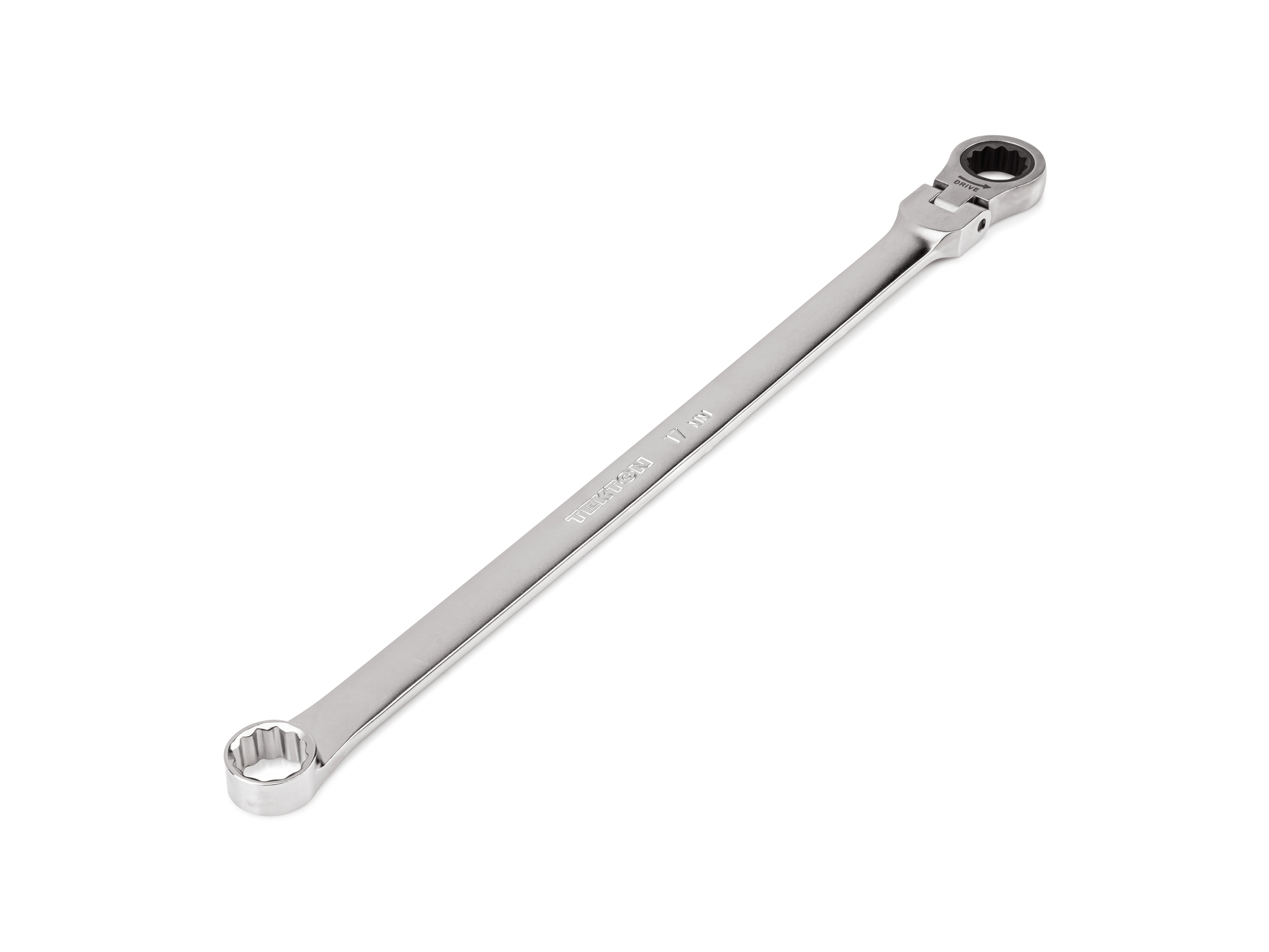 17 mm Fixed/Flex Head Long 12-Point Ratcheting Box End Wrench | TEKTON