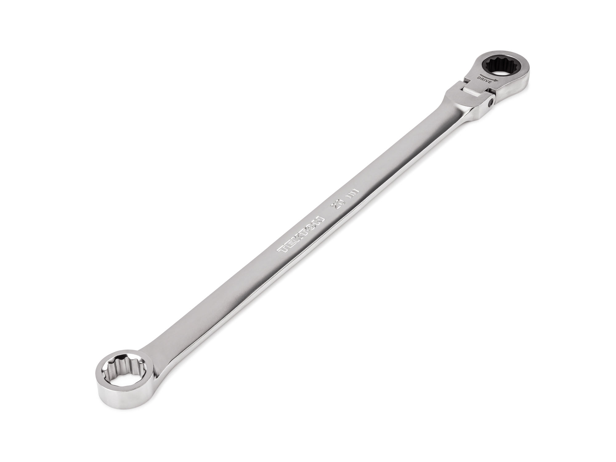 20 mm Fixed/Flex Head Long 12-Point Ratcheting Box End Wrench | TEKTON
